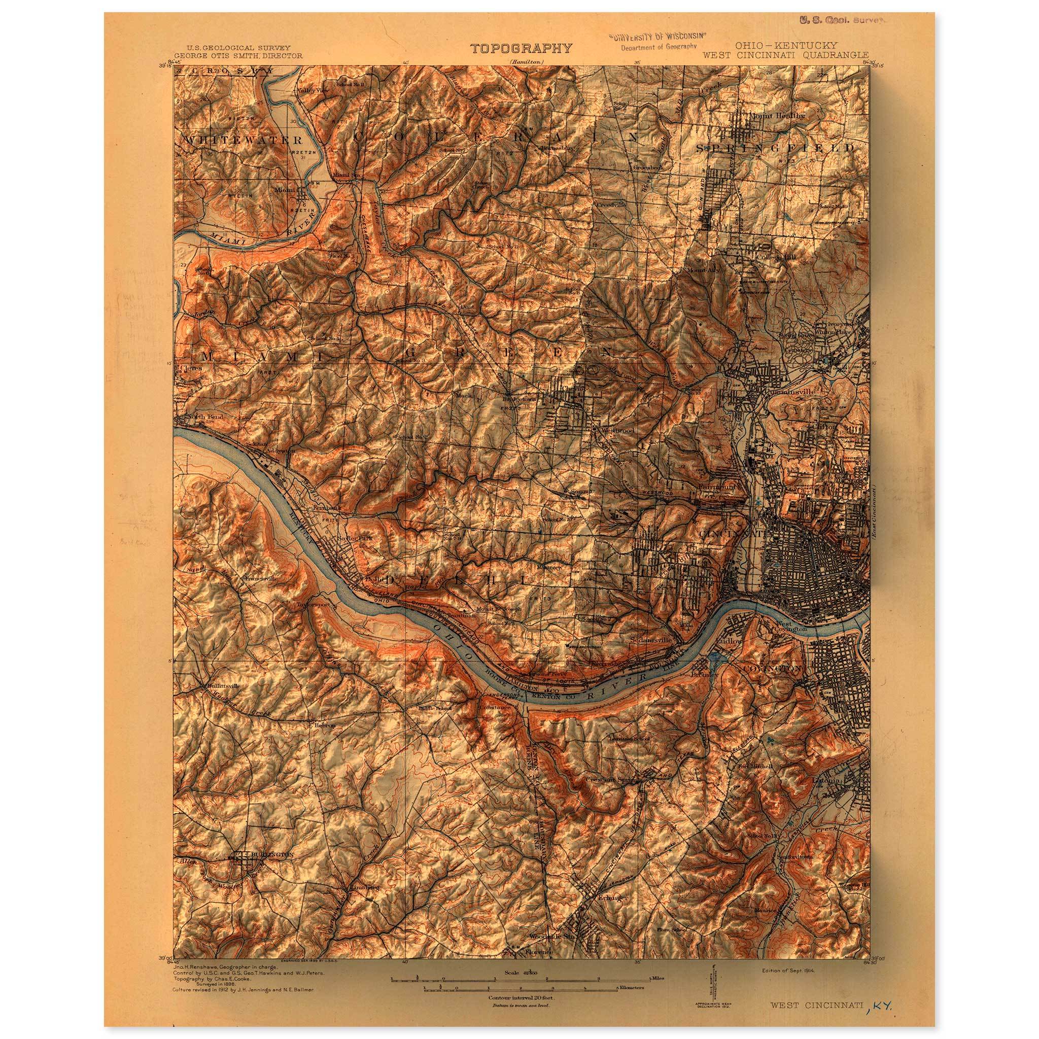 Topographic Map Cincinnati Ohio Cincinnati Ohio US Printable Vector